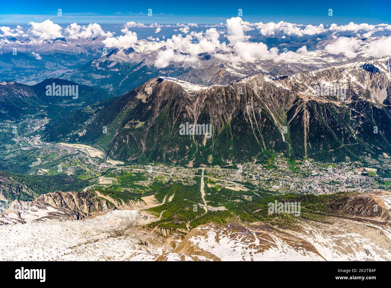 Valley with villages between snowy mountains Chamonix, Mont Blanc ...