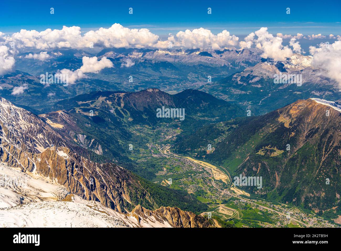 Valley with villages between snowy mountains Chamonix, Mont Blanc ...