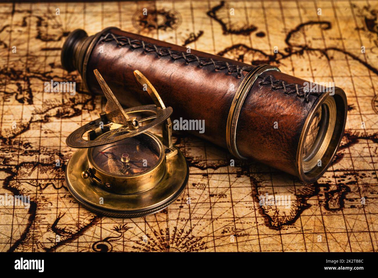 Old vintage compass on ancient map Stock Photo - Alamy