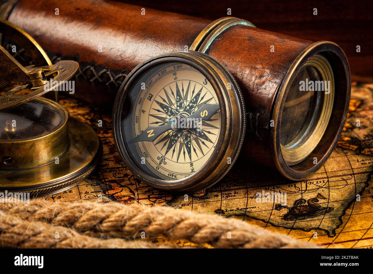 Old vintage compass and navigation instruments on ancient map Stock ...
