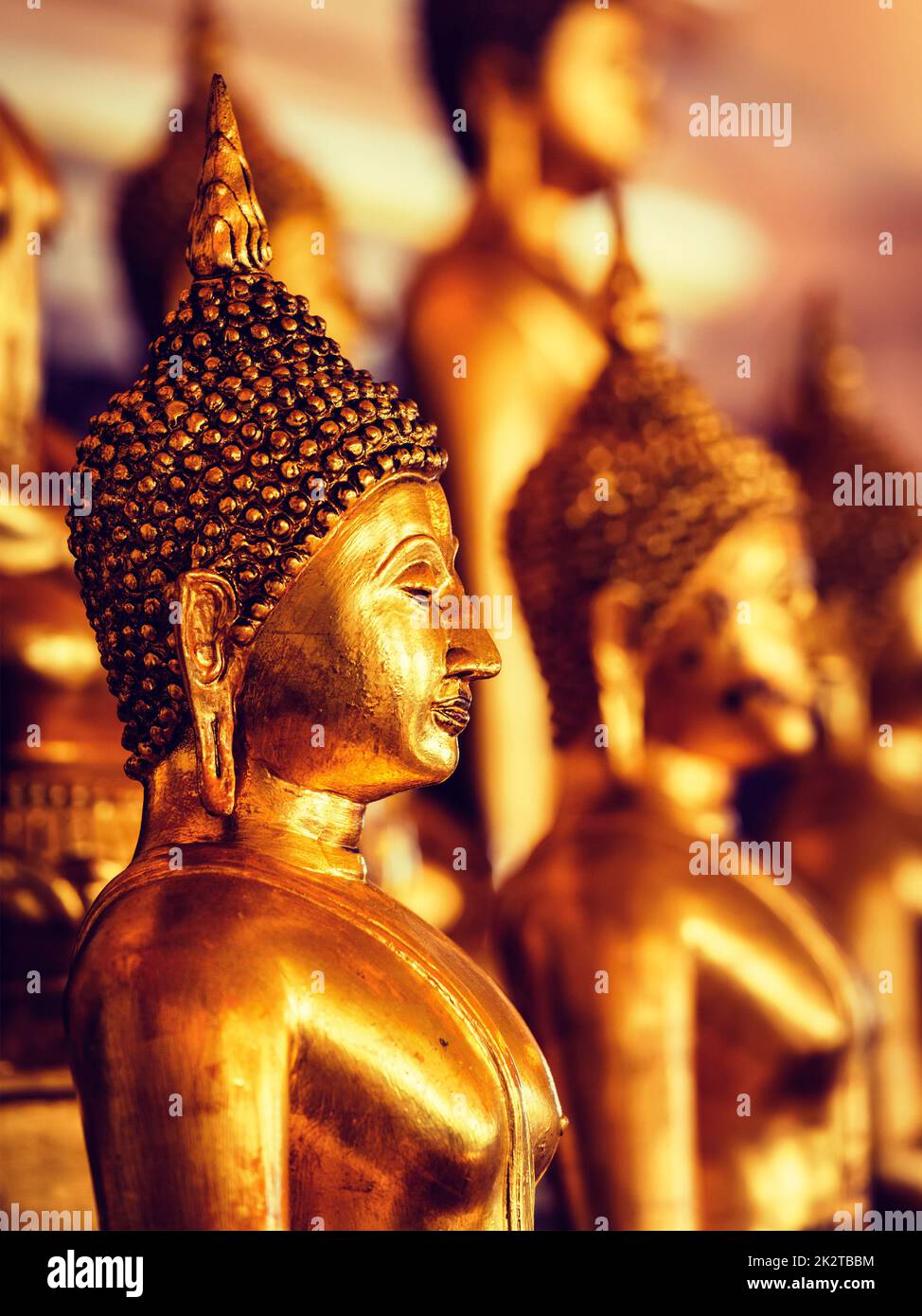 Golden Buddha statues in buddhist temple Stock Photo - Alamy