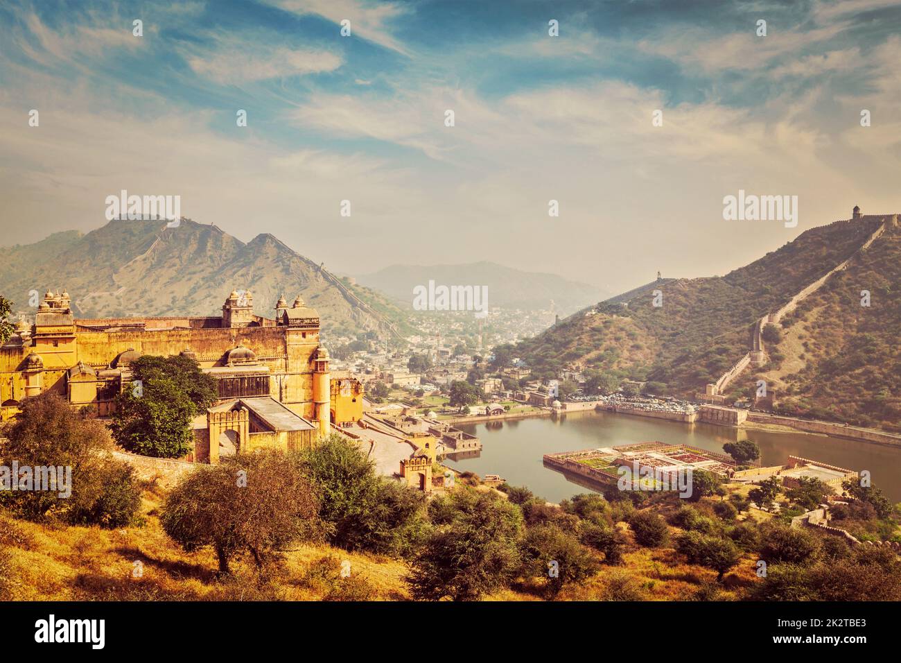 View of Amer Amber fort and Maota lake, Rajasthan, India Stock Photo ...