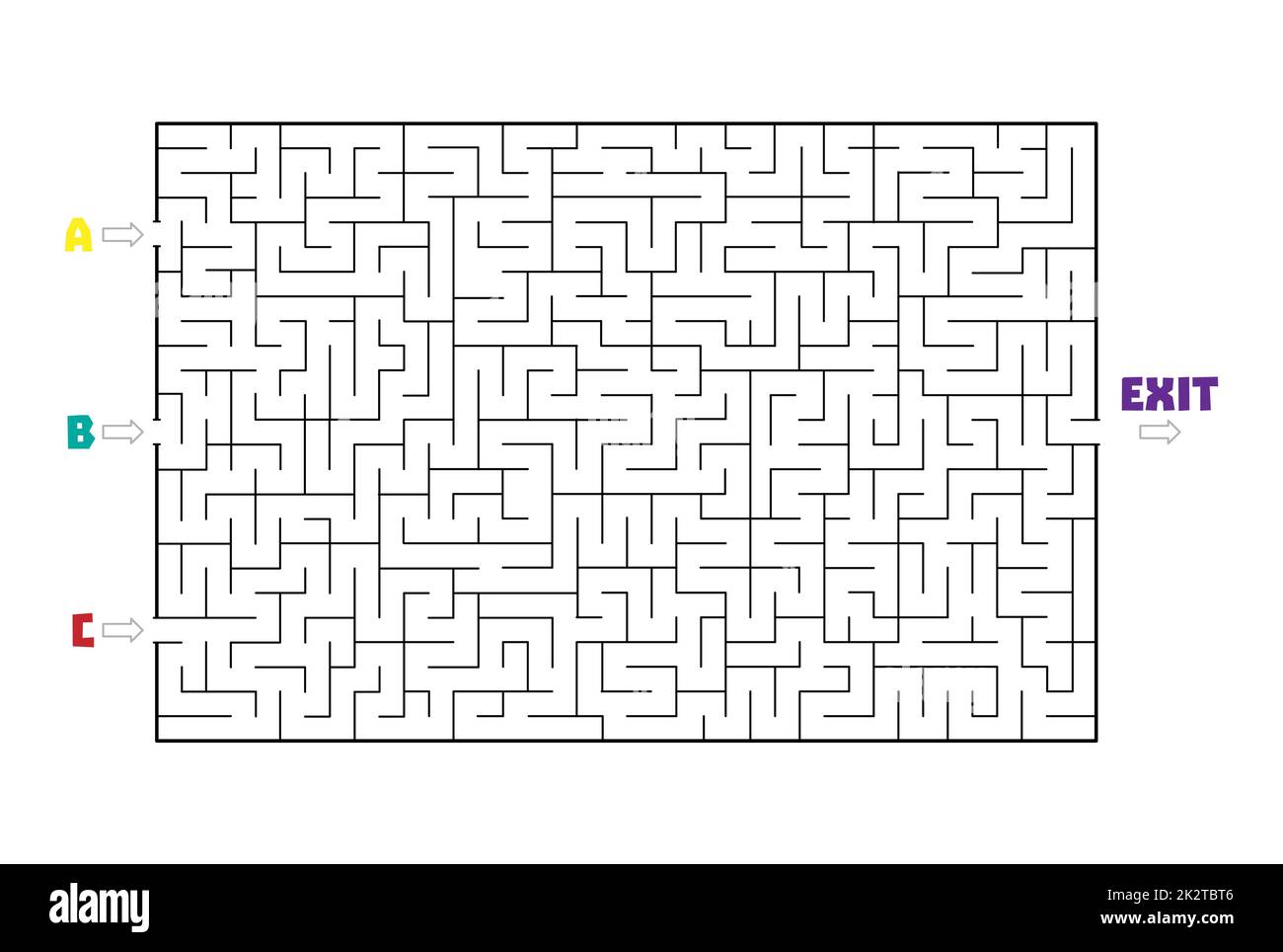 Not so easy Rectangle labyrinth with three entries A B C and One exit (only one solution). Line ...