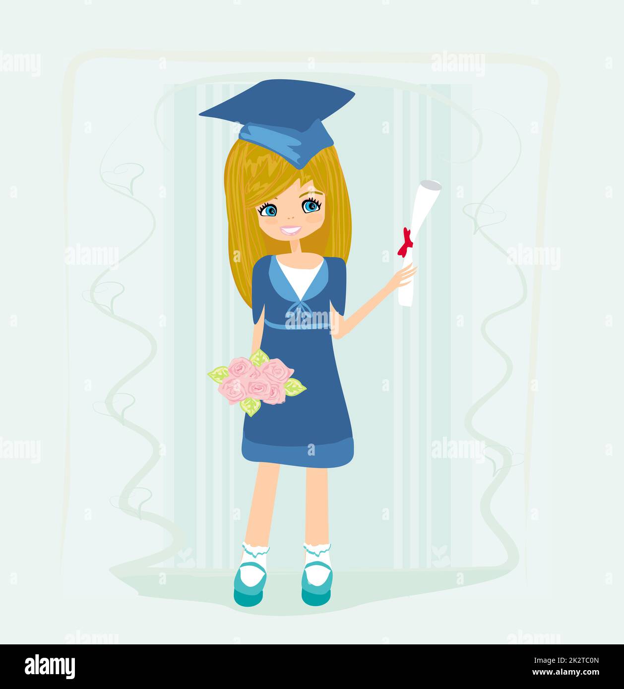 Illustration of a Kid Holding Her Diploma Stock Photo - Alamy