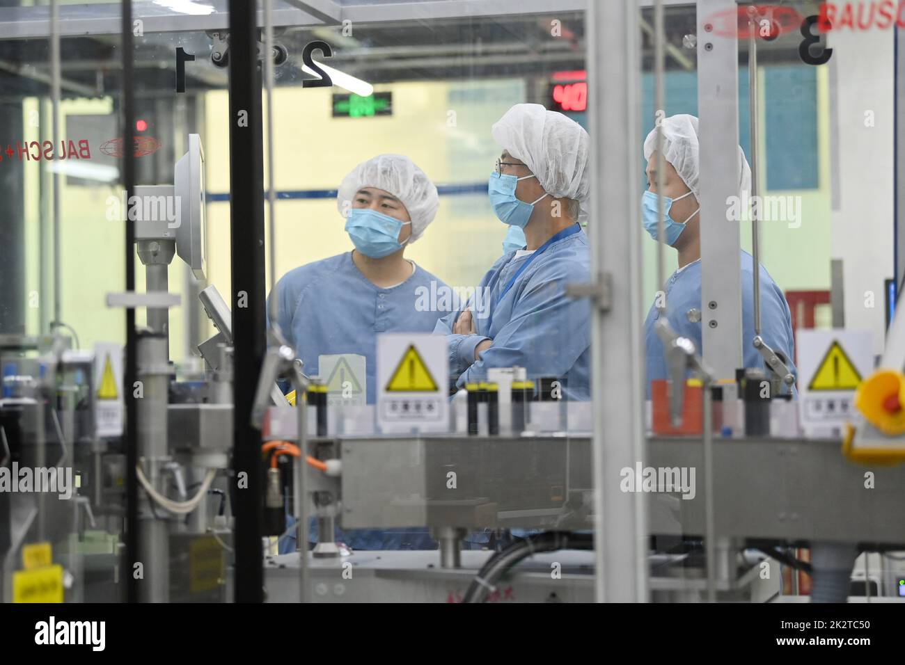 Tianjin, China. 22nd Sep, 2022. Staff members work at a workshop of Novo Nordisk (China ...