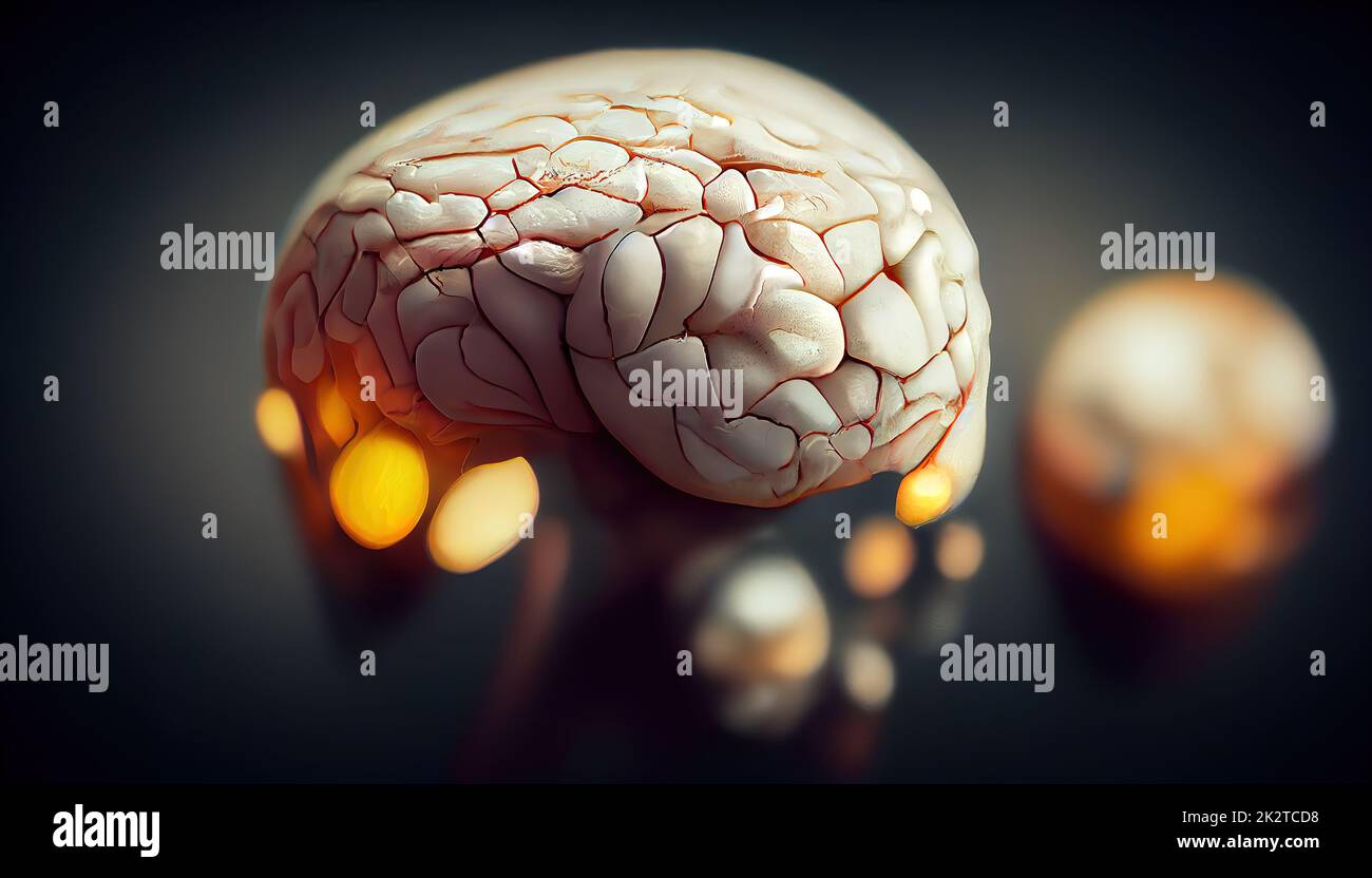 Stylized brain illuminated by neurons. Glowing neurons in the brain ...