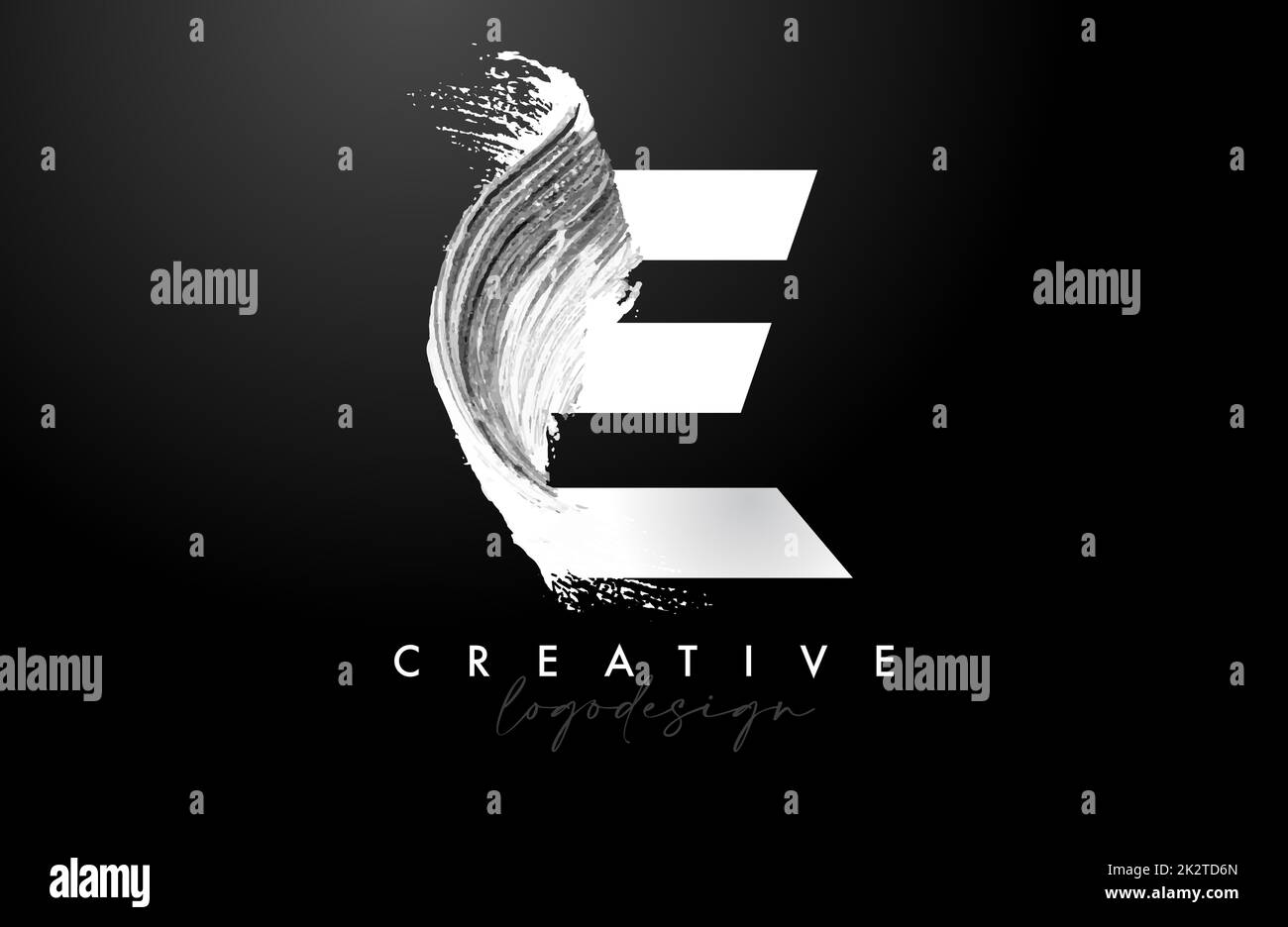 White Letter E Logo Brush Stroke with Artistic Watercolor Paint Brush ...