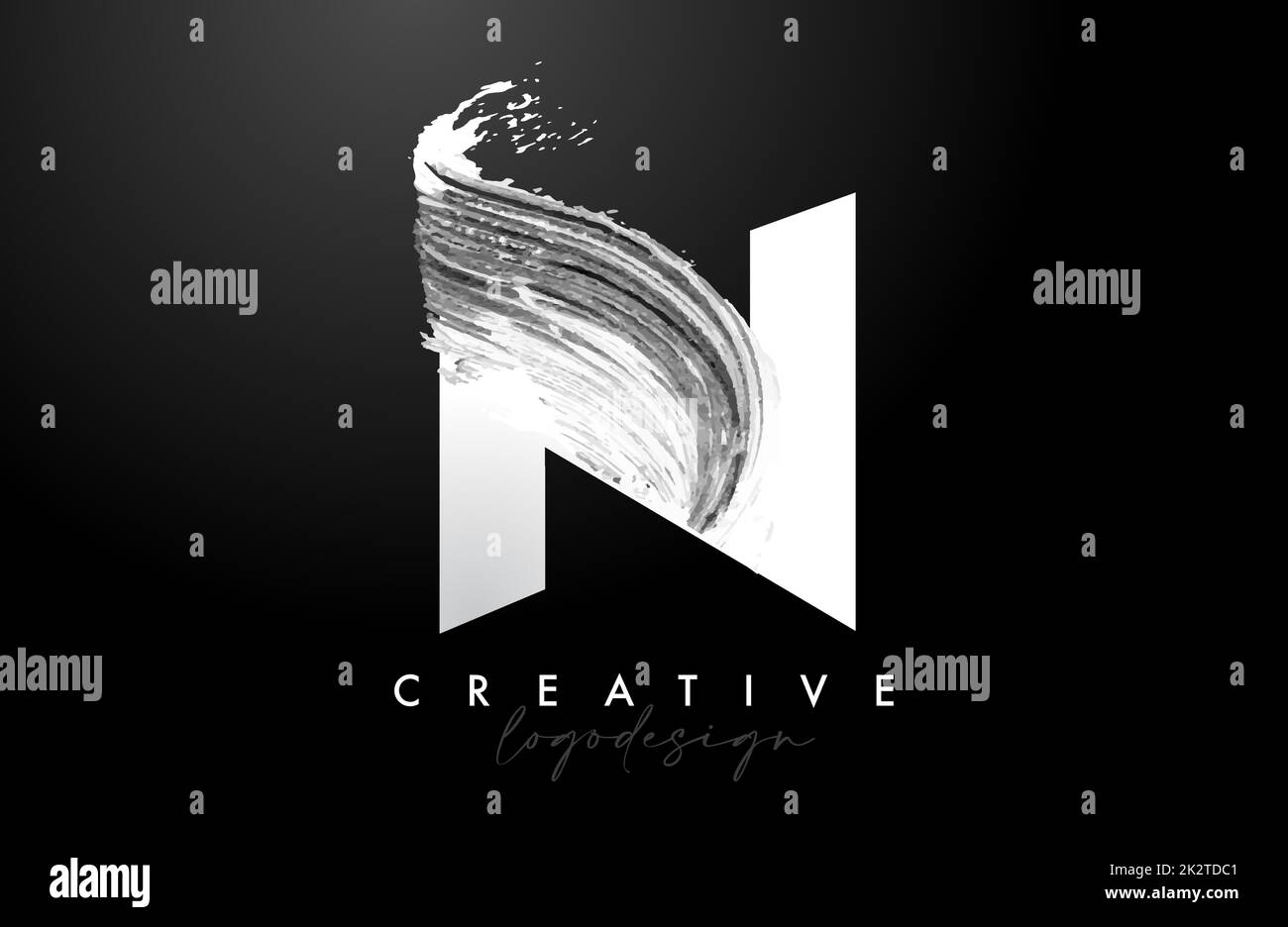 White Letter N Logo Brush Stroke with Artistic Watercolor Paint Brush ...