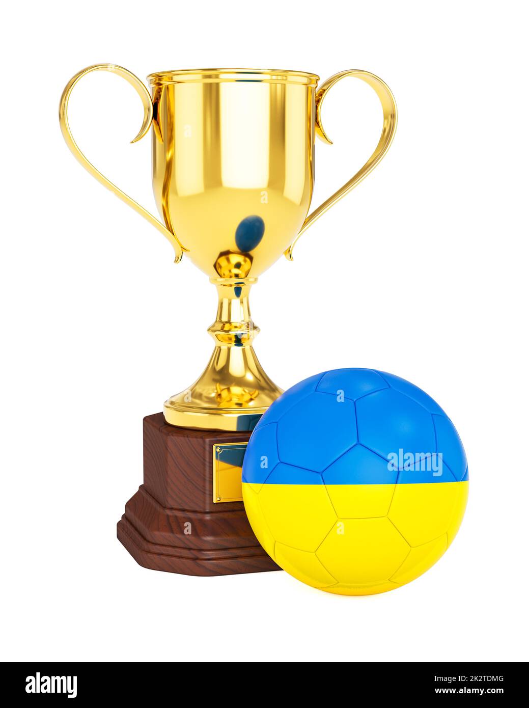Gold trophy cup and soccer football ball with Ukraine flag Stock Photo ...