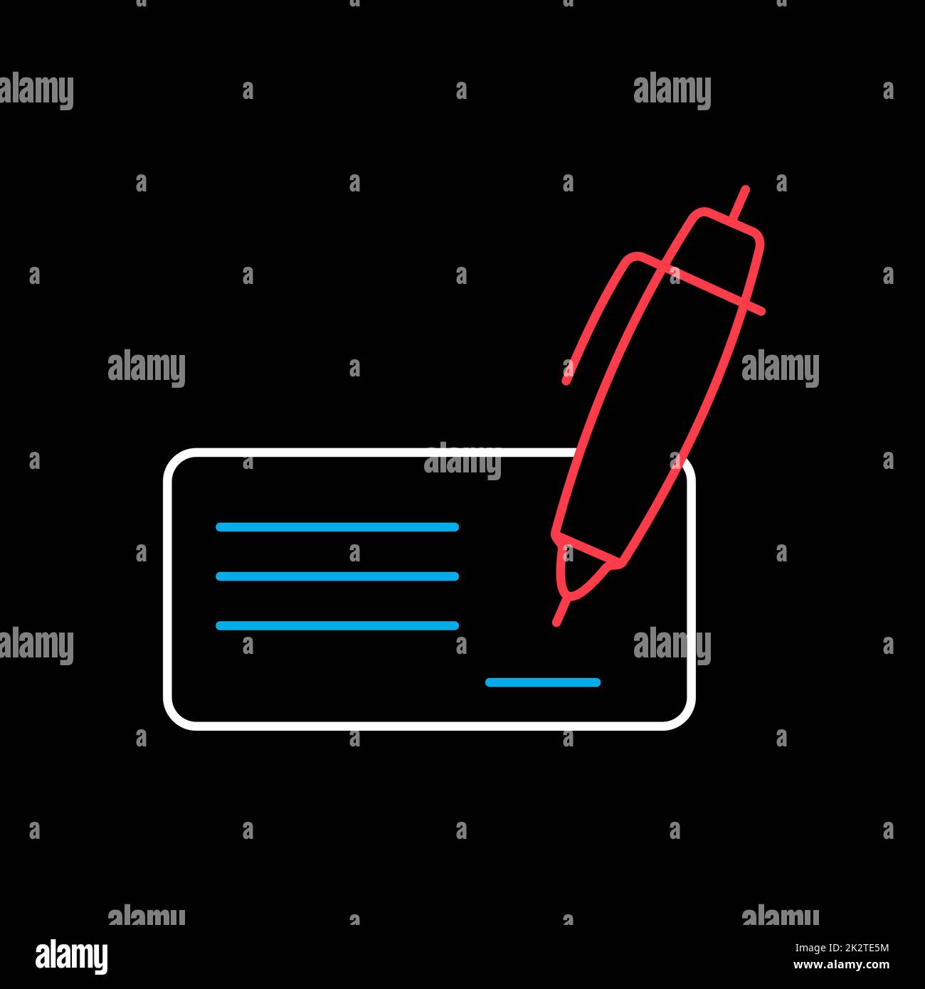 Blank bank check with pen and signature icon Stock Photo - Alamy