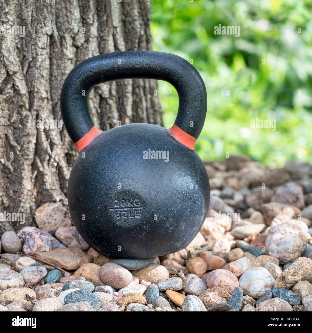 heavy iron kettlebell in a backyard Stock Photo - Alamy