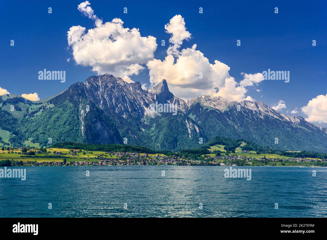 Clear transparent azure Lake Thun, Thunersee, Bern, Switzerland Stock ...