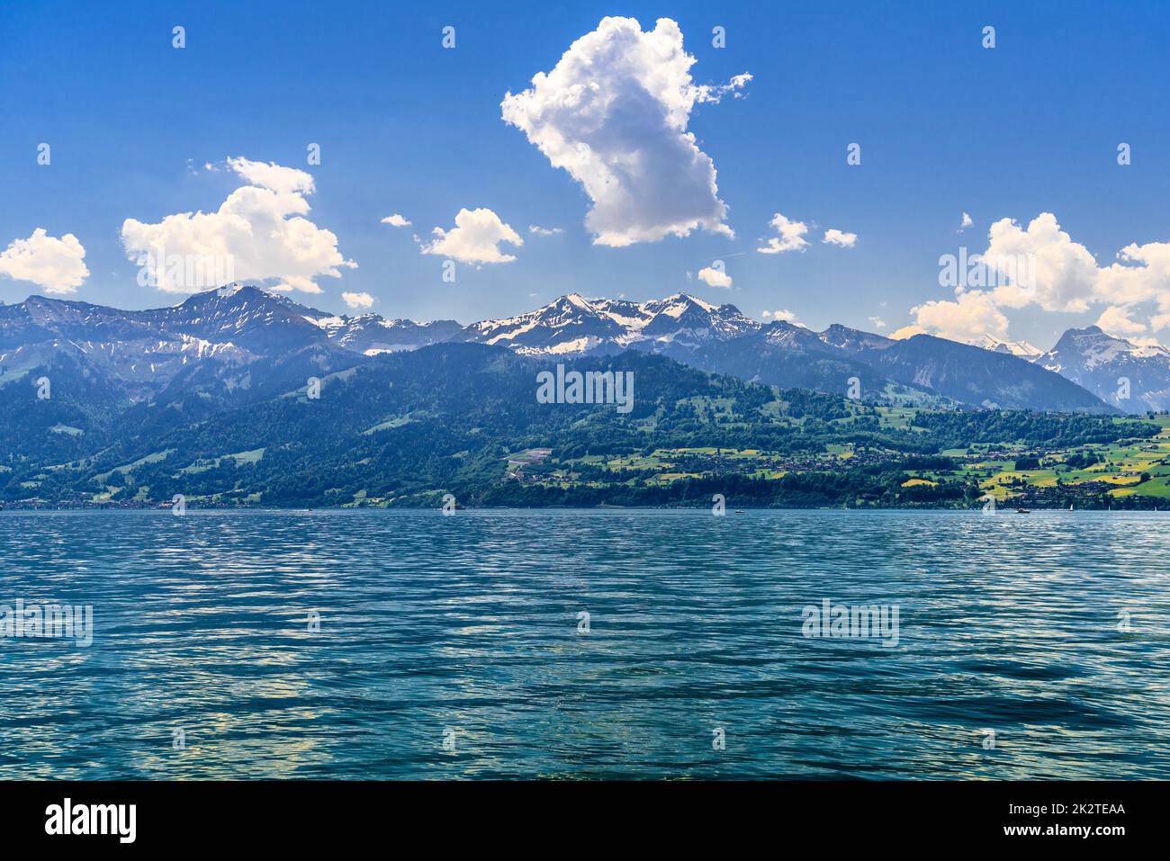 Clear transparent azure Lake Thun, Thunersee, Bern, Switzerland Stock ...