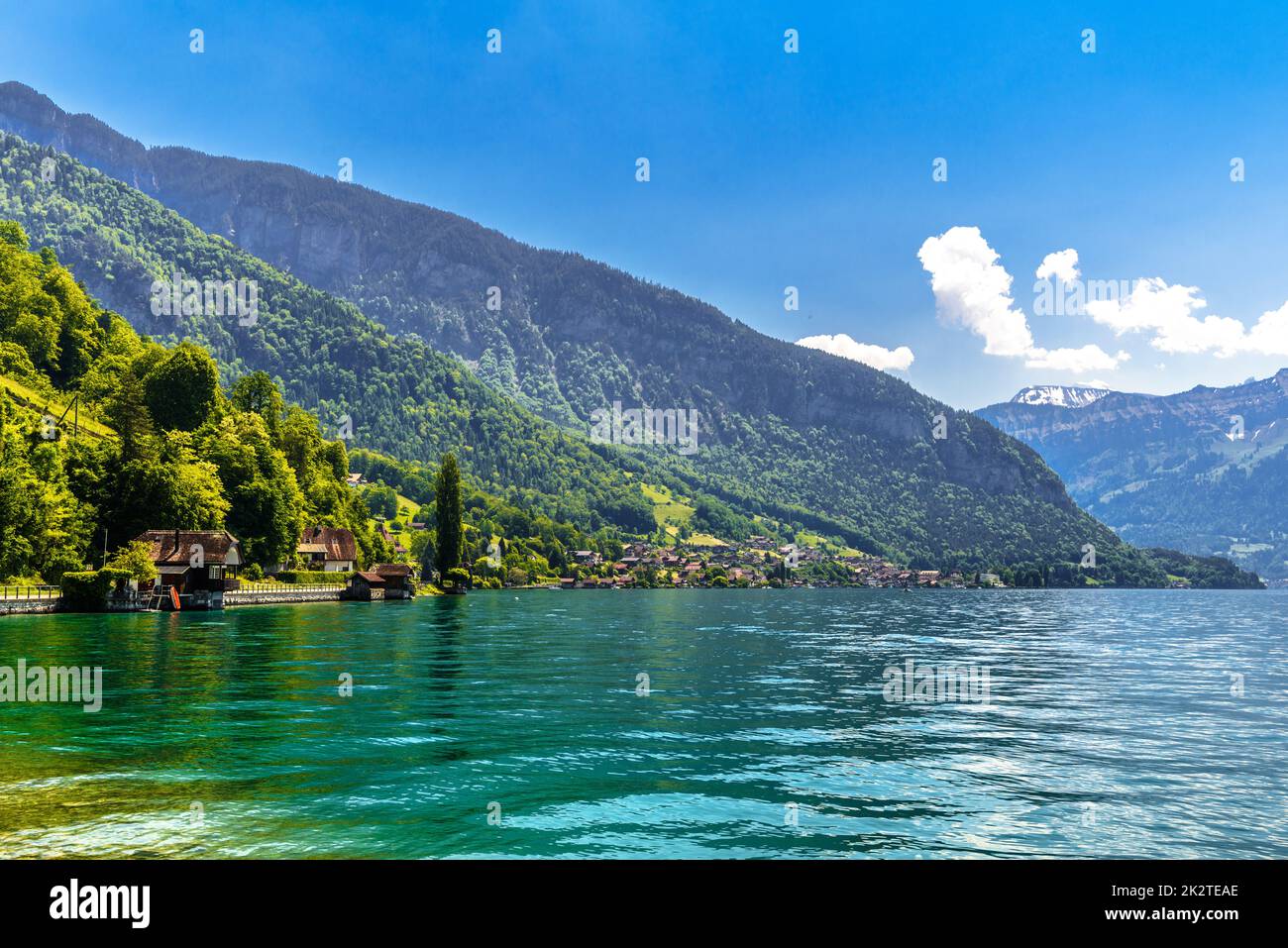 Clear transparent azure Lake Thun, Thunersee, Bern, Switzerland Stock ...