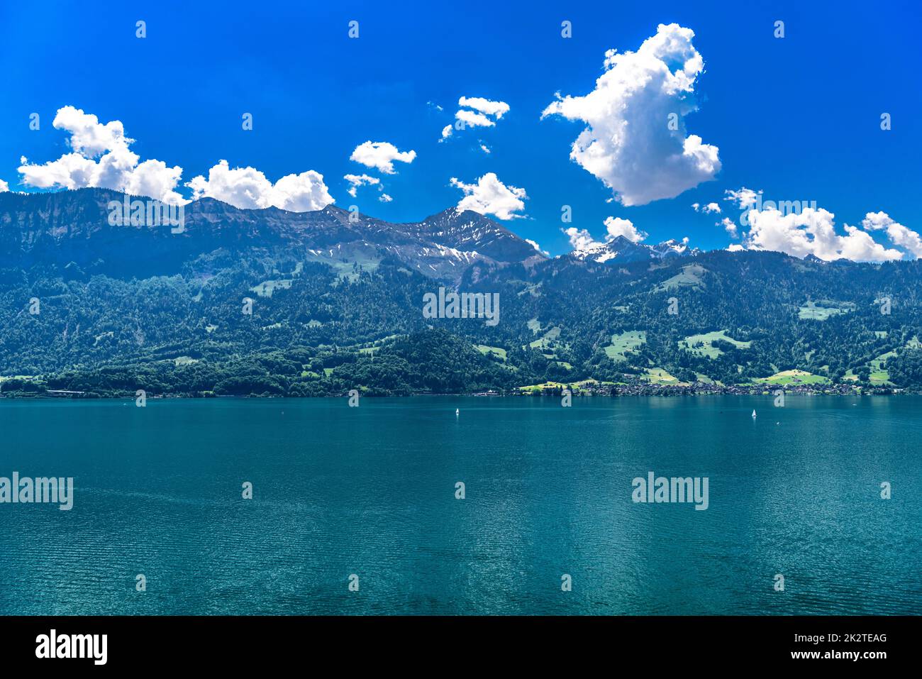 Clear transparent azure Lake Thun, Thunersee, Bern, Switzerland Stock ...