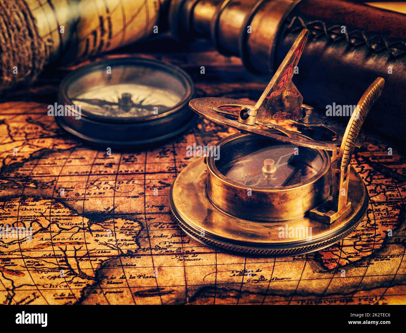Old vintage compass on ancient map Stock Photo - Alamy