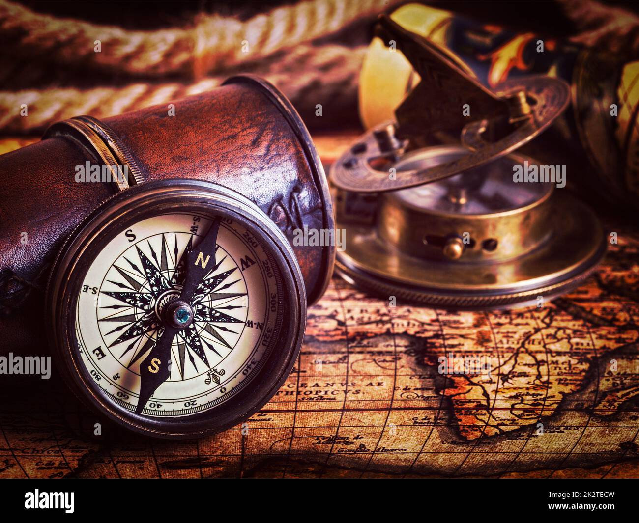 Old vintage compass on ancient map Stock Photo - Alamy