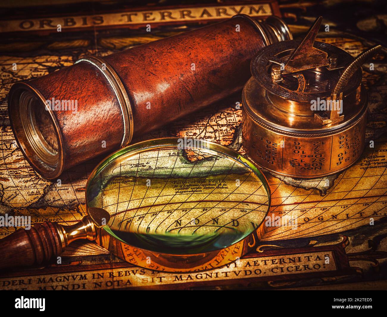 Ancient world map magnifying glass hi-res stock photography and images ...