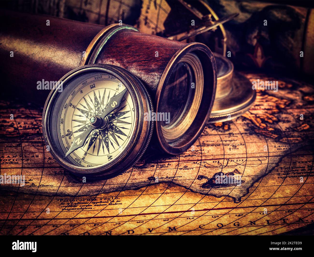 Old vintage compass on ancient map Stock Photo - Alamy