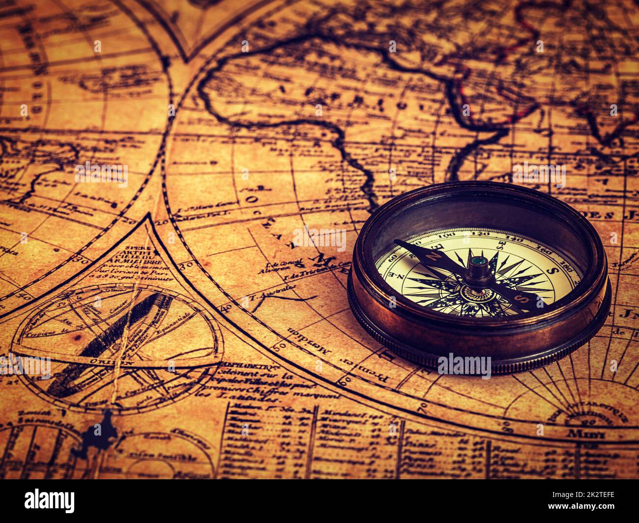 Old vintage compass on ancient map Stock Photo - Alamy