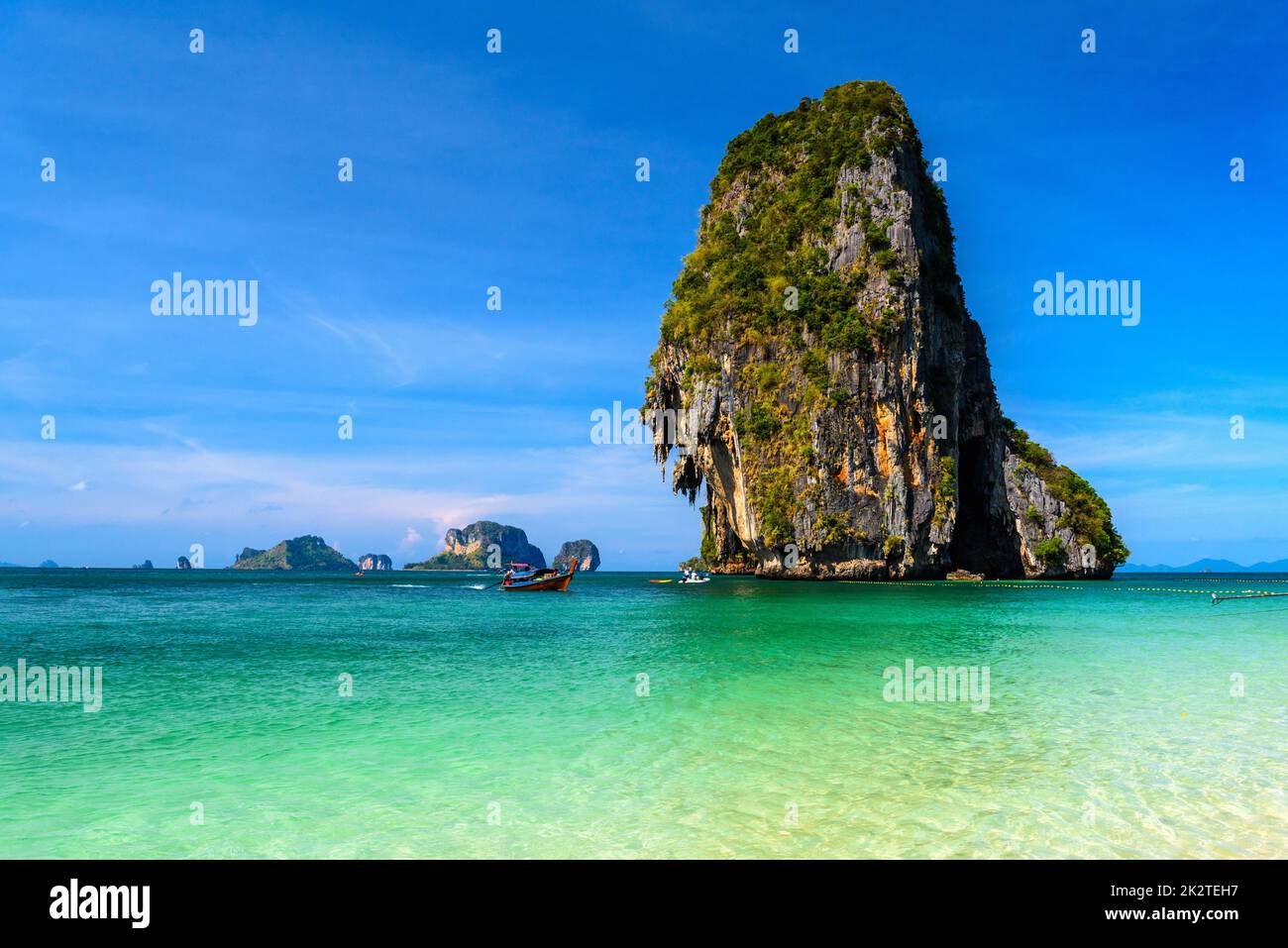 Rocky mountain in the water, Ko Rang Nok, Ao Phra Nang Beach, Ao Stock ...