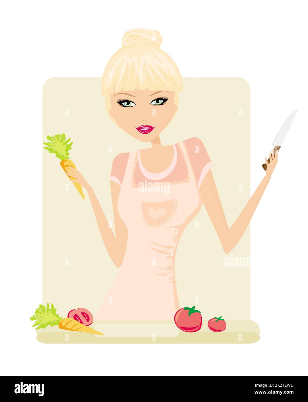 Beautiful lady cooking vegetables in kitchen Stock Photo - Alamy