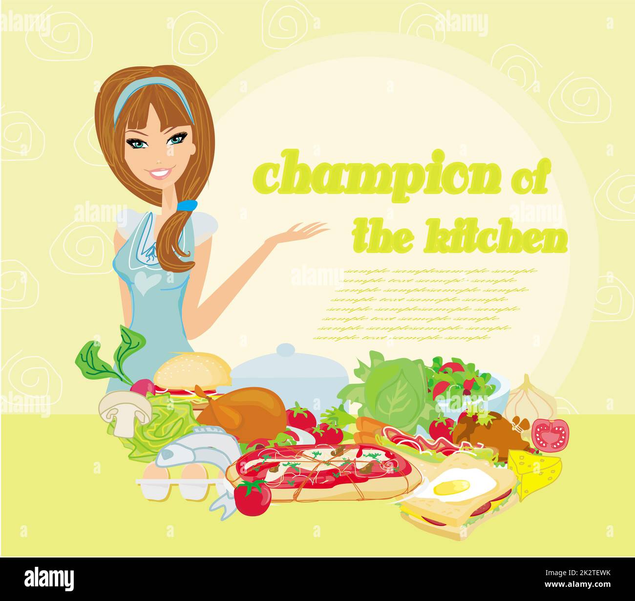 Beautiful lady cooking menu card Stock Photo - Alamy