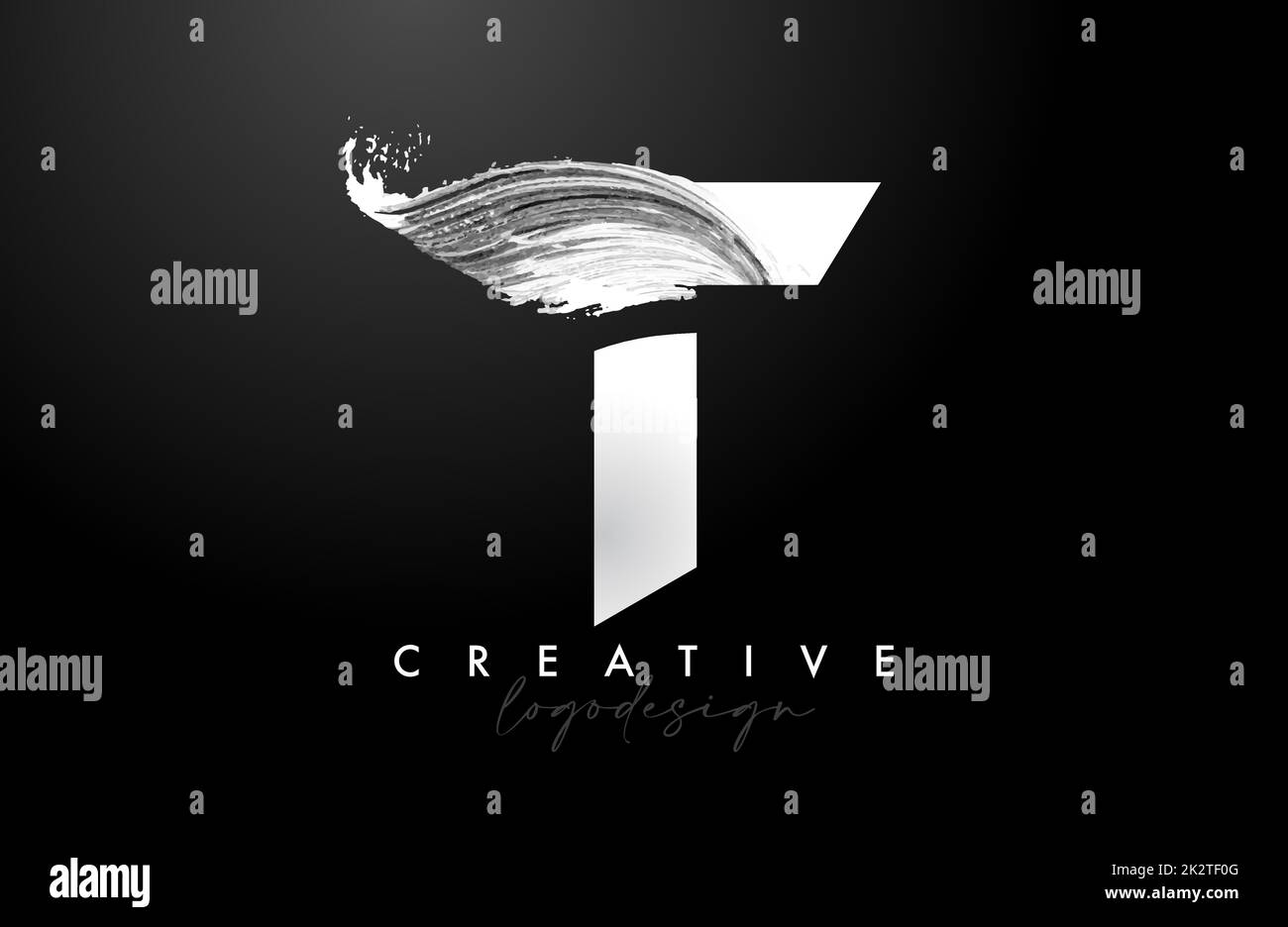 White Letter T Logo Brush Stroke with Artistic Watercolor Paint Brush ...