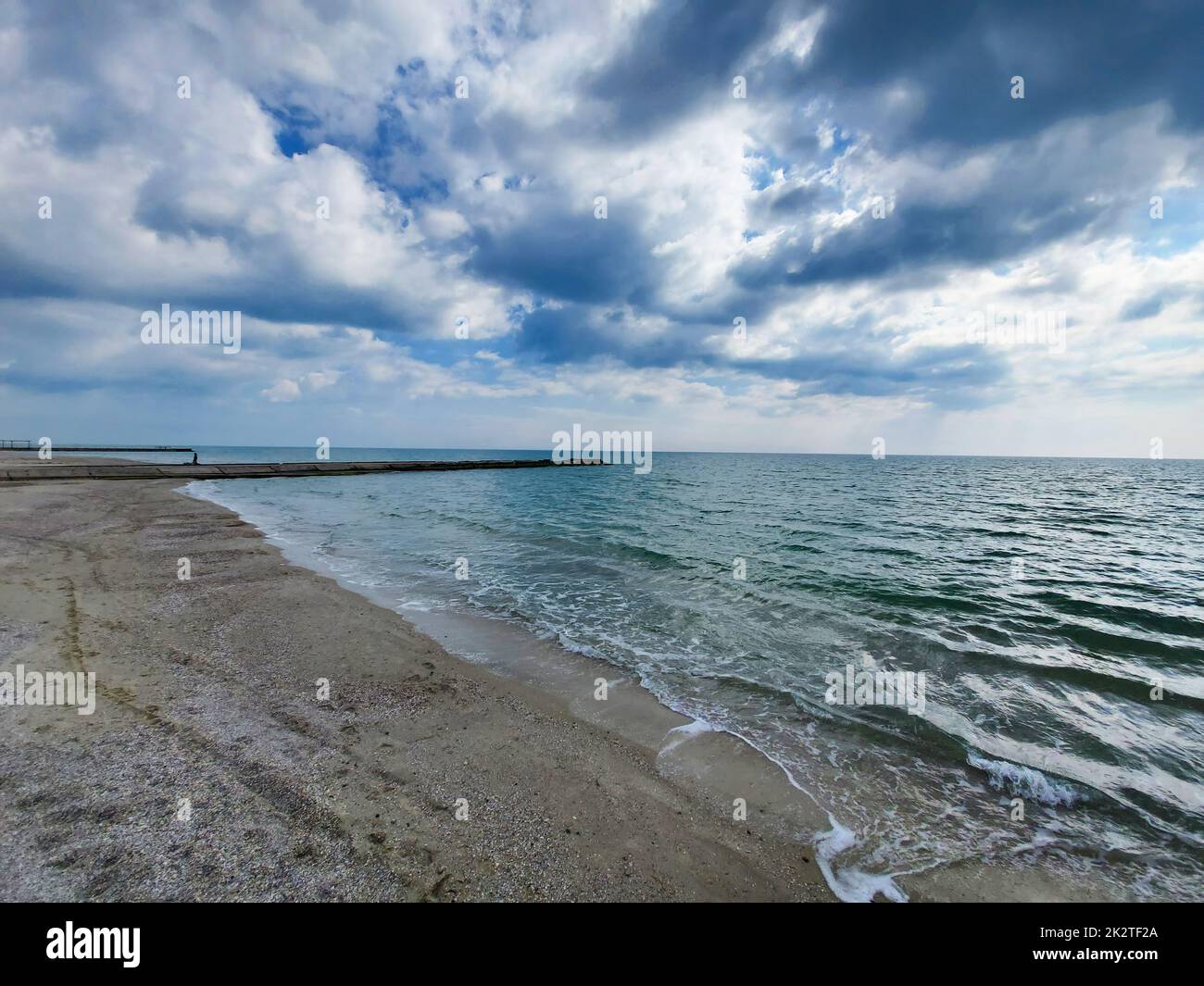 sea background: sea, sky with clouds, sandy beach Stock Photo - Alamy
