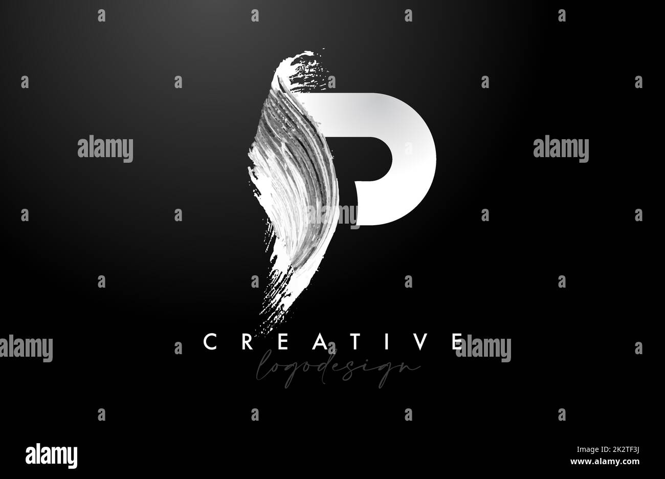 White Letter P Logo Brush Stroke with Artistic Watercolor Paint Brush ...