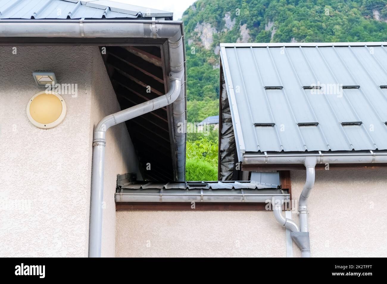 External pipes to drain the water from heavy rains on the roofs of ...