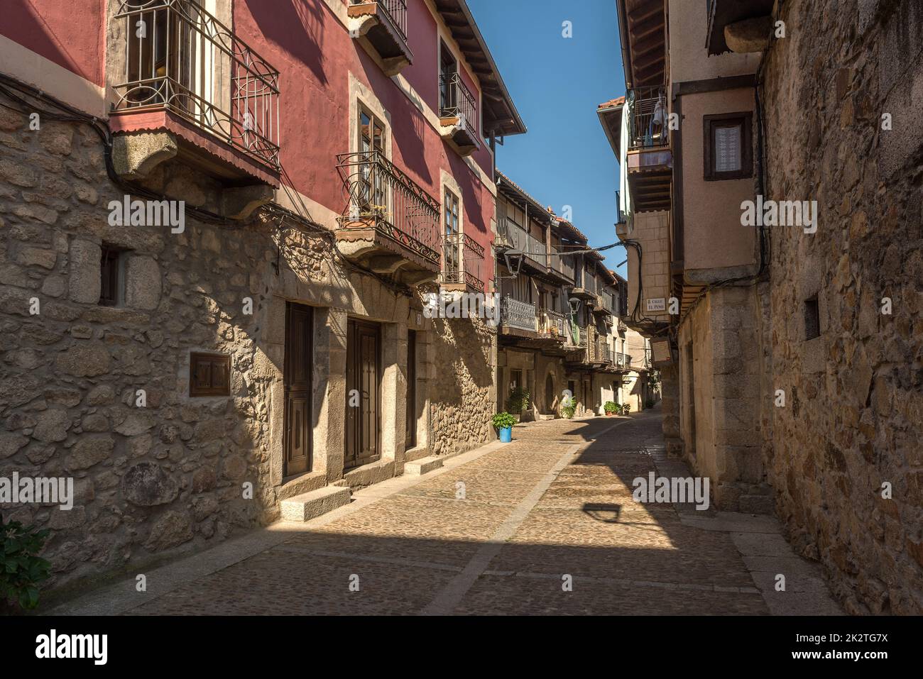 the historic village center of Miranda del Castanar, Salamanca, Castile ...