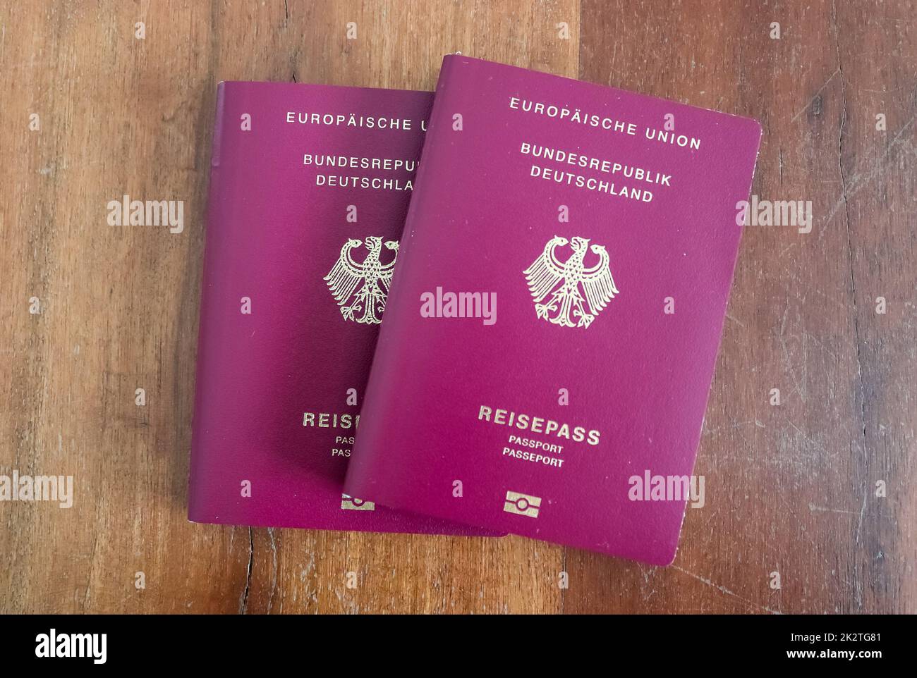 Two German passports on a wooden background for passport control Stock ...