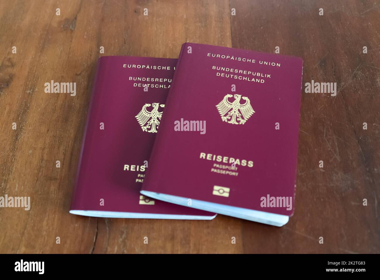 Two German passports on a wooden background for passport control Stock ...
