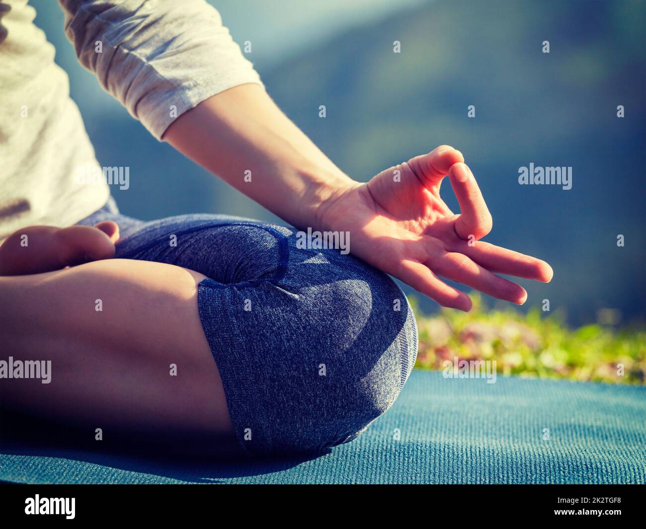 Close up Padmasana lotus pose Stock Photo - Alamy