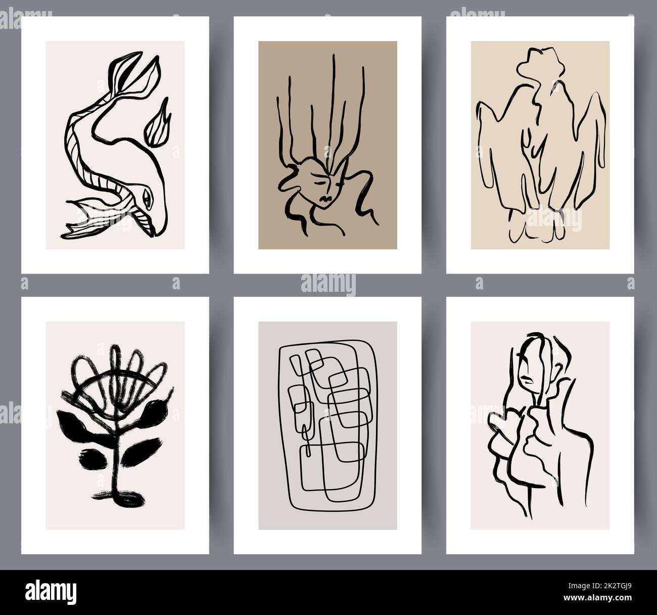 Minimalistic hand drawn printable wall art set Stock Photo - Alamy