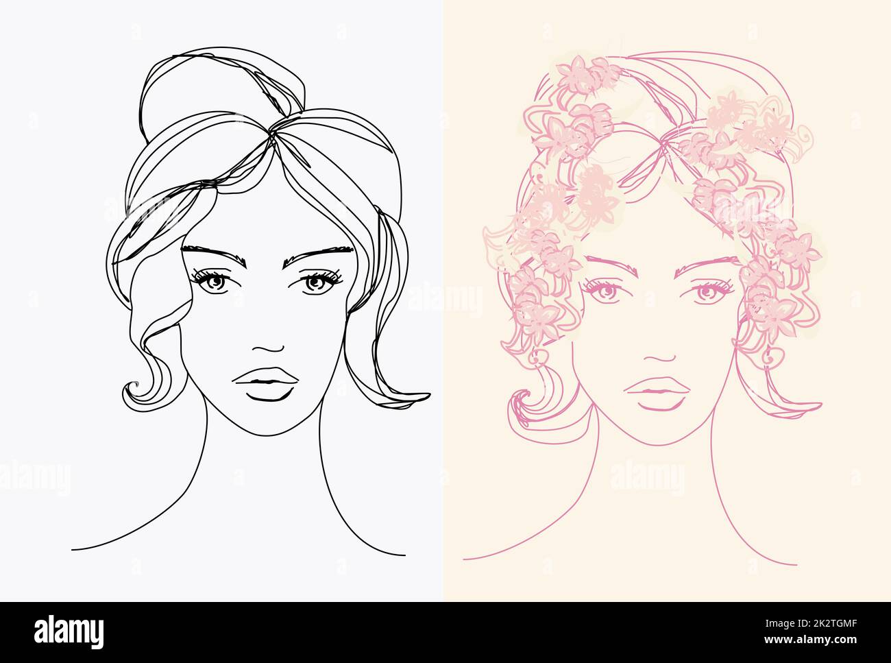 Abstract Beautiful Woman doodle Portrait set Stock Photo - Alamy