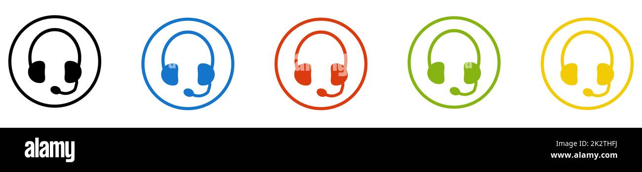 Round Button collection - Headset Icon in black, blue, red, green and ...