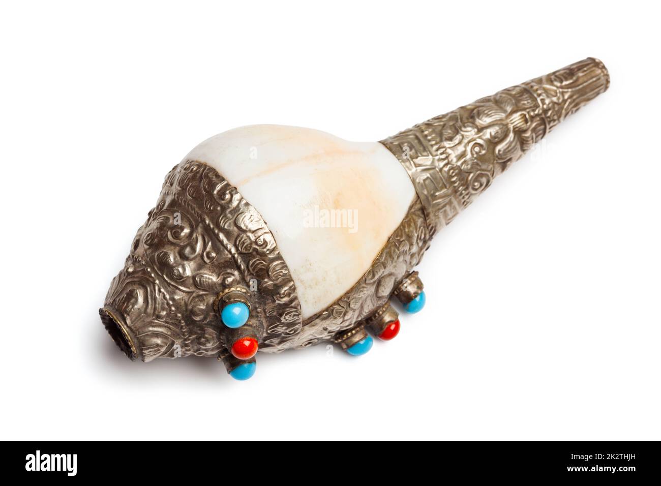 Tibetan Buddhist Conch Shell Horn Dung-Dkar Stock Photo - Alamy