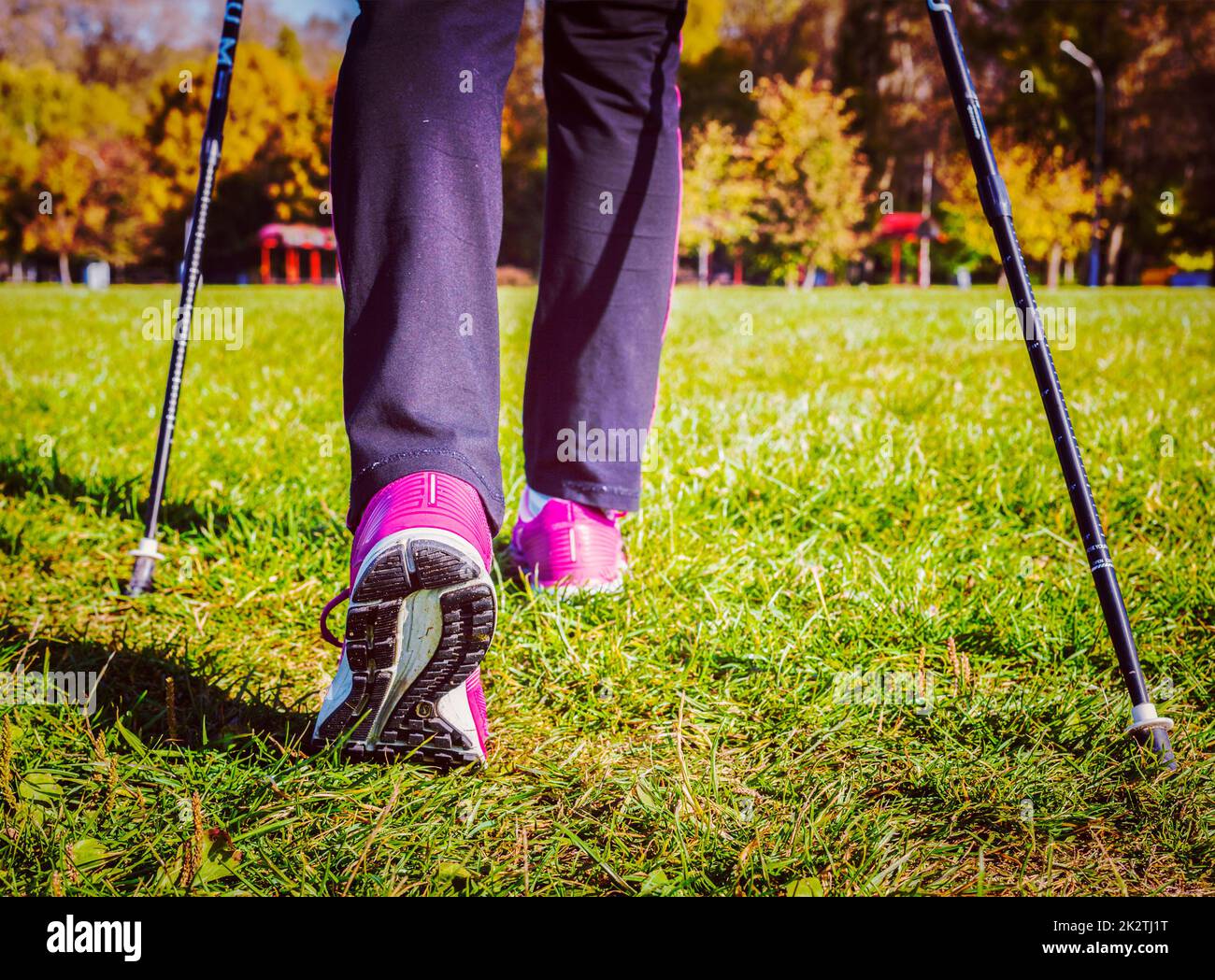 Woman nordic walking summer hi-res stock photography and images - Alamy