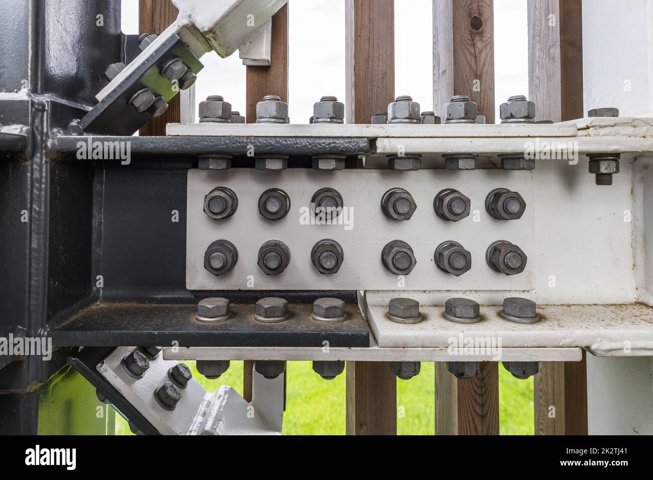 Closeup many gigantic bolts connecting steel beams Stock Photo - Alamy