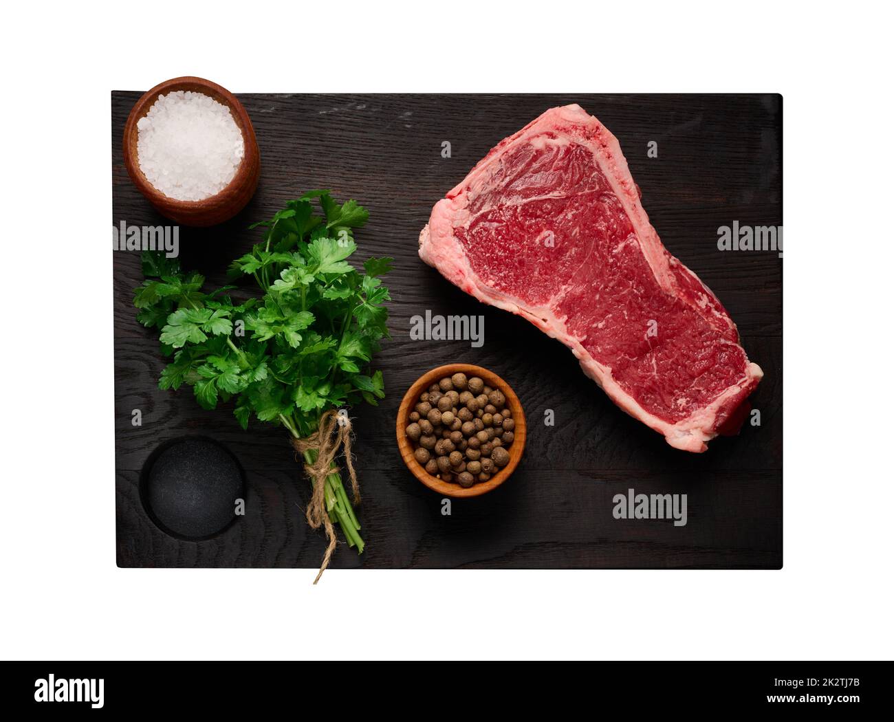 Fresh raw piece of beef meat, striploin steak, top view. Marbled piece ...