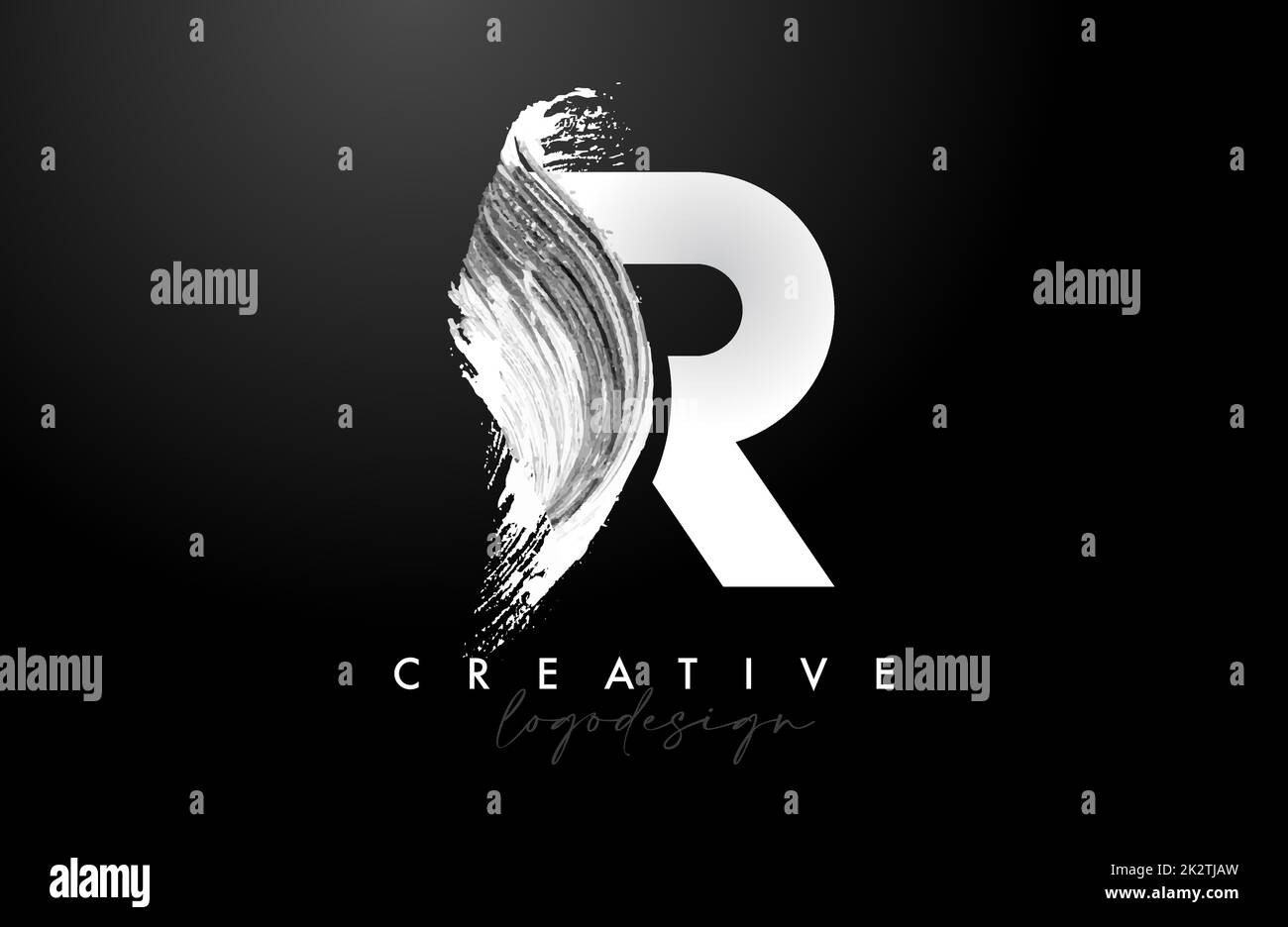 White Letter R Logo Brush Stroke with Artistic Watercolor Paint Brush ...