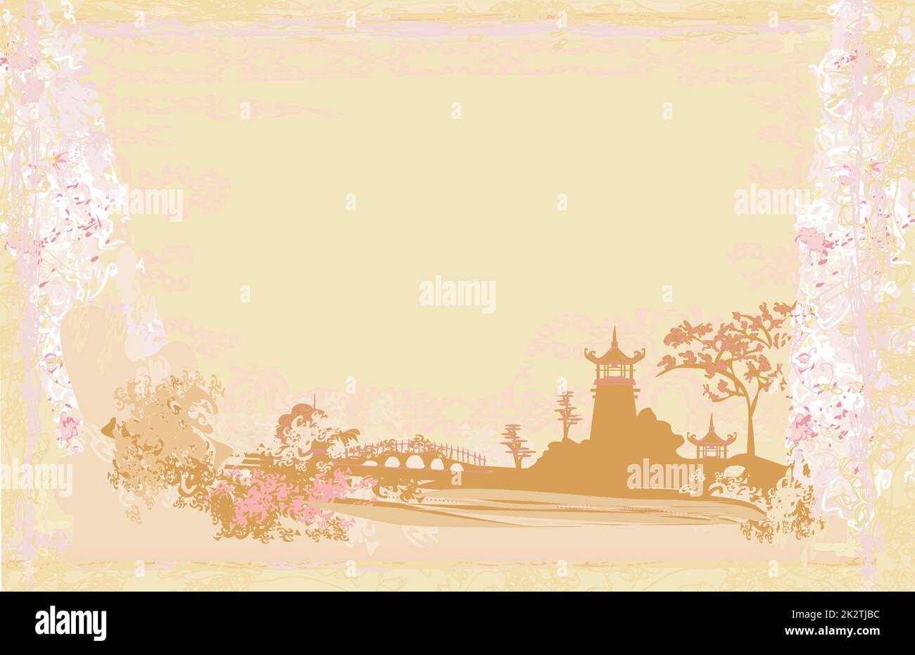 old paper with Chinese Temple on abstract Asian Landscape Stock Photo ...