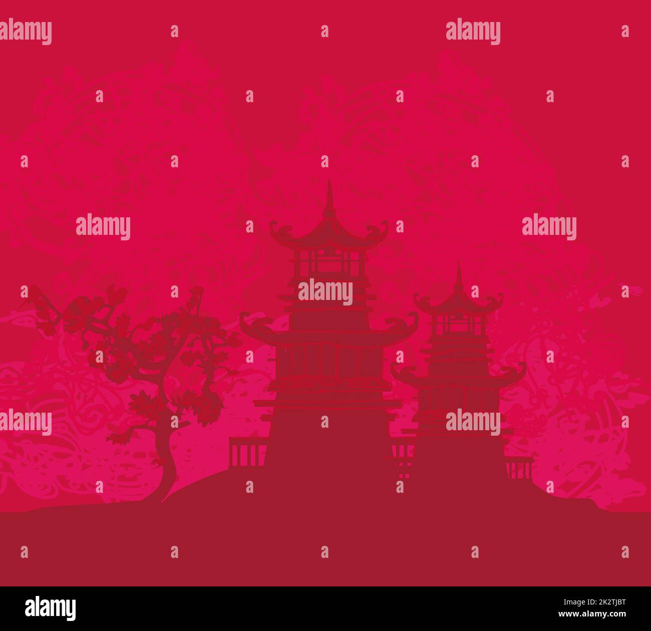old paper with Chinese Temple on abstract Asian Landscape Stock Photo ...