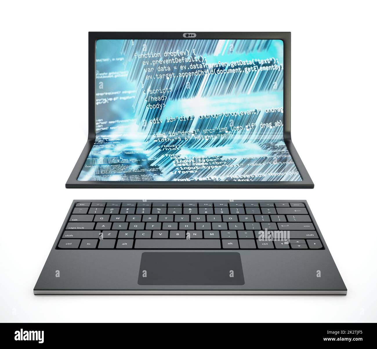 Futuristic laptop computer with foldable screen isolated on white ...