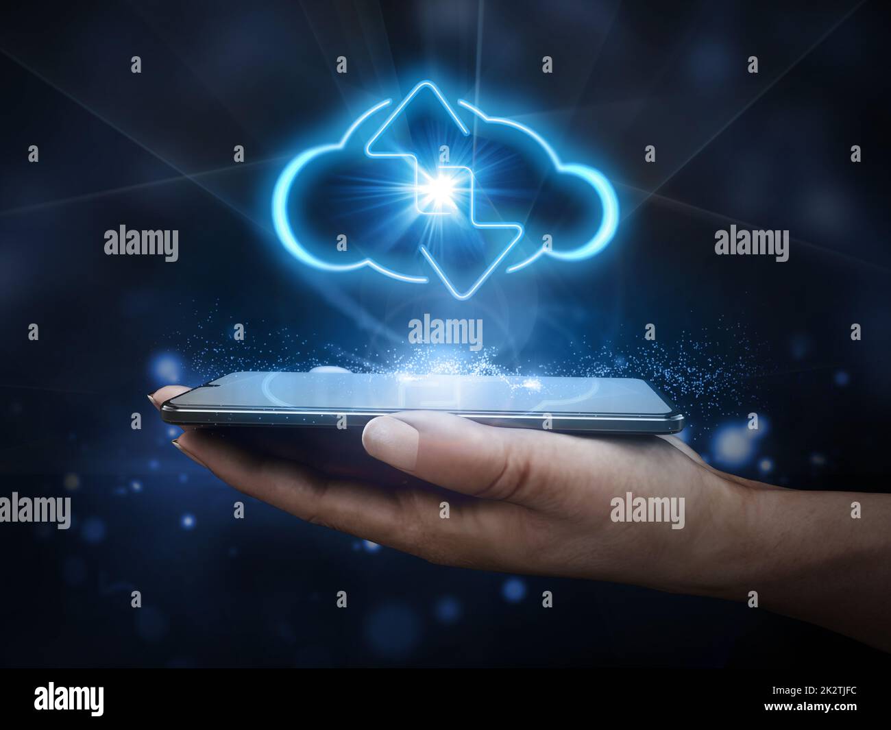 Hologram downloading on smartphone hi-res stock photography and images ...