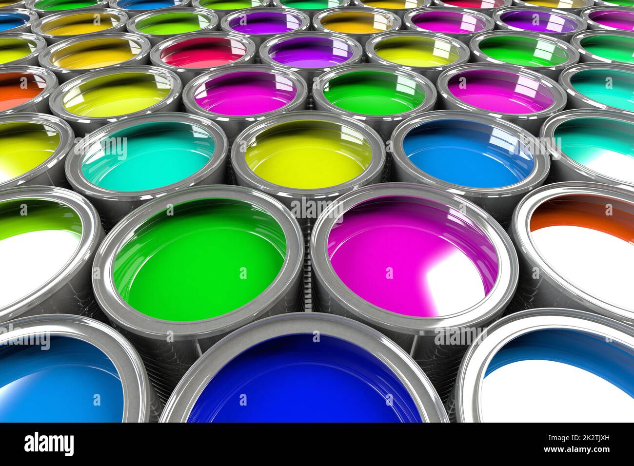 Multiple open cans with different paint Stock Photo - Alamy