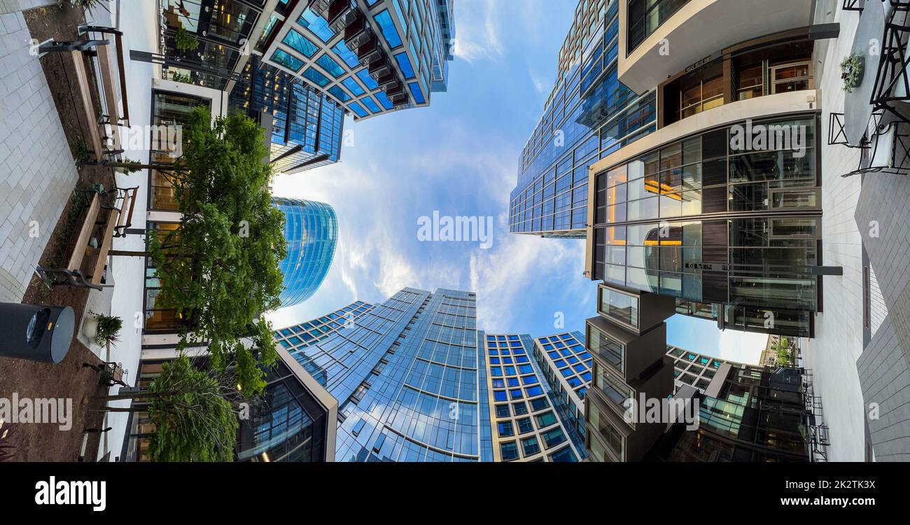 180Â° Panoramic Sky view from modern buildings in the new seaport area ...