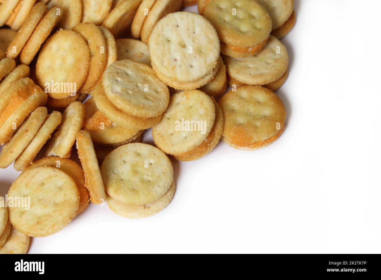 Pile of Cheese Snack Crackers Close up Stock Photo - Alamy